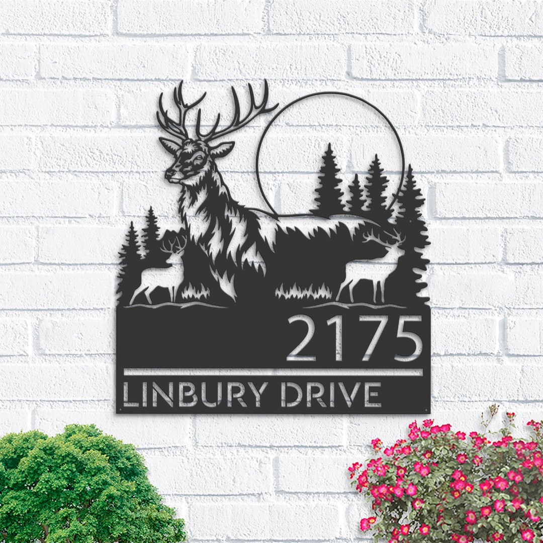 Personalized Metal Elk Address Sign | House Number Plaque - Etsy