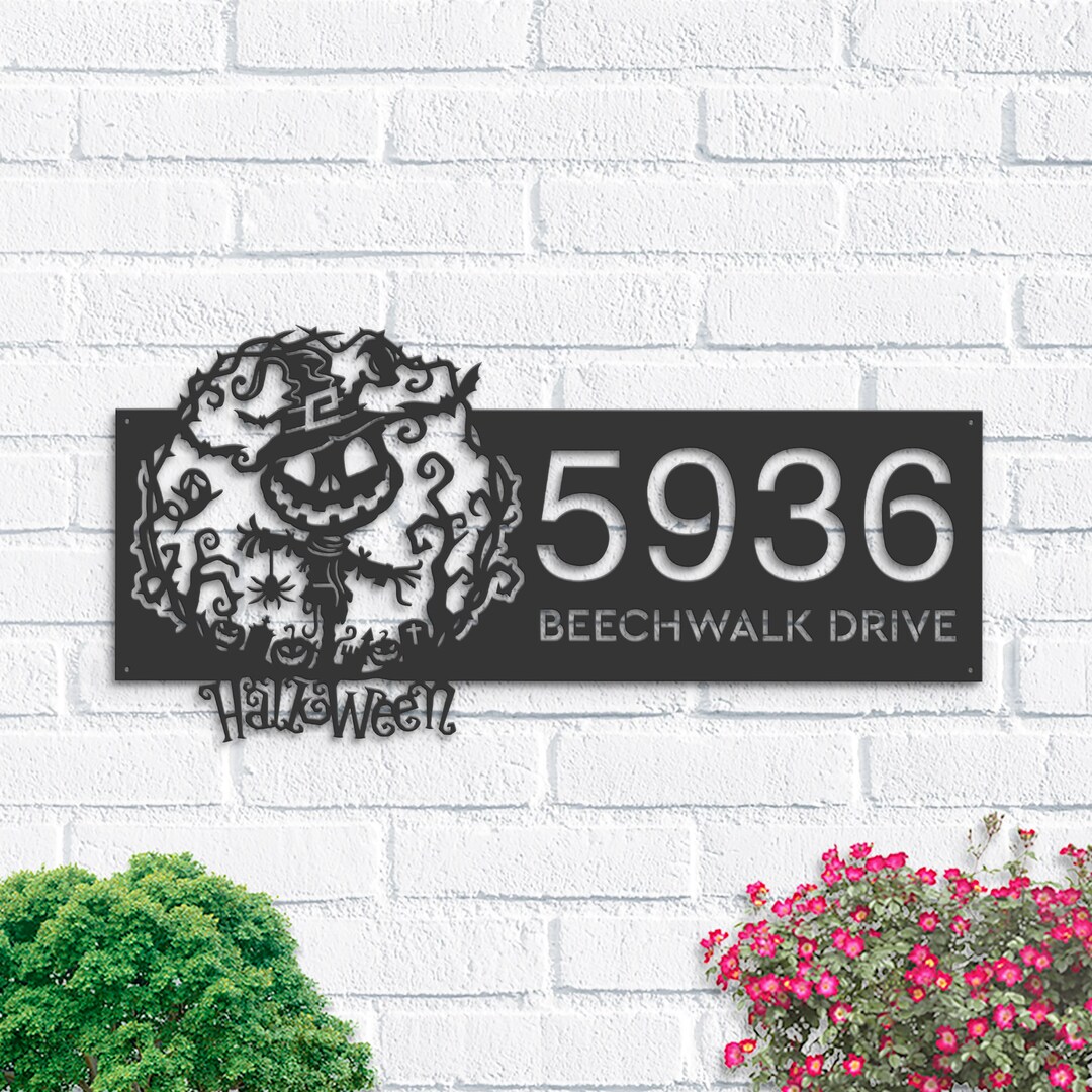 Personalized Scarecrow Halloween Metal Address Sign House Number Hanging Address Plaque Yard ...
