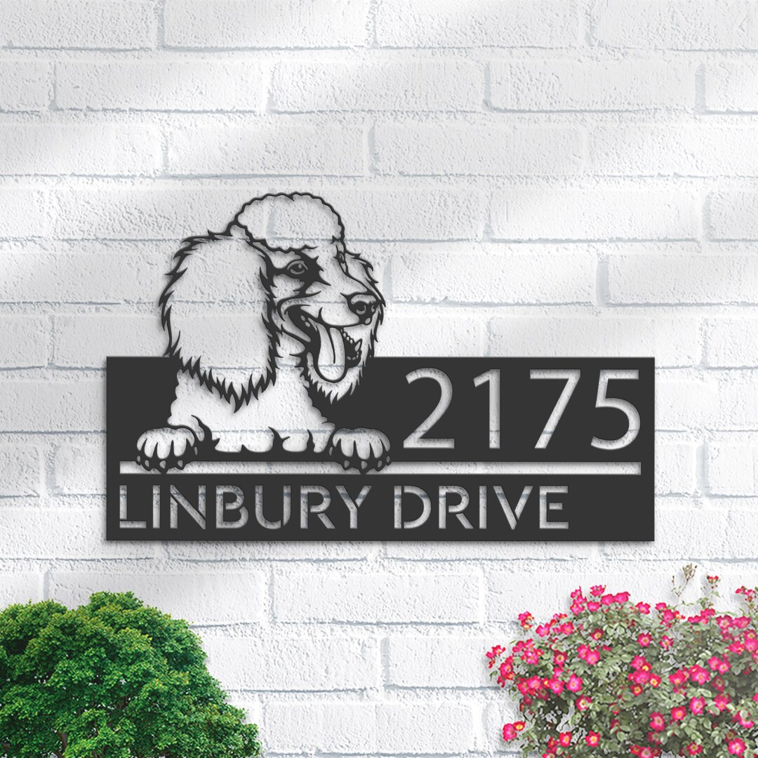 Personalized Poodle Dog, Puppy Metal Address Sign House Number Hanging ...