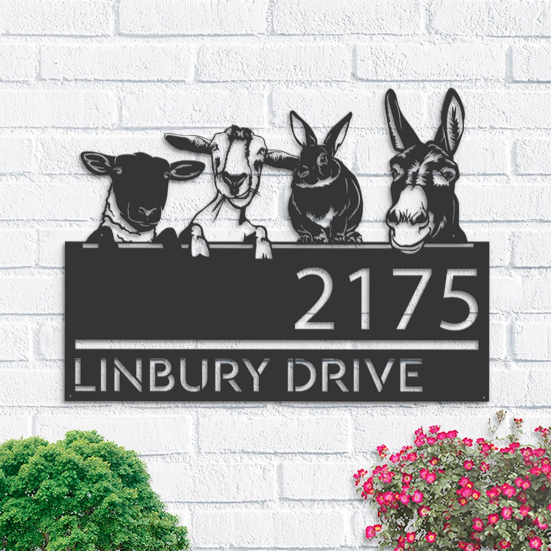 Farm Animal Metal Address Sign - Custom House Number Plaque - Etsy