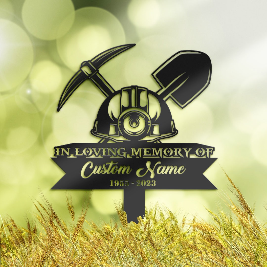 Personalized Mining Tools Helmet Memorial Stake, Metal Stake, Sympathy ...