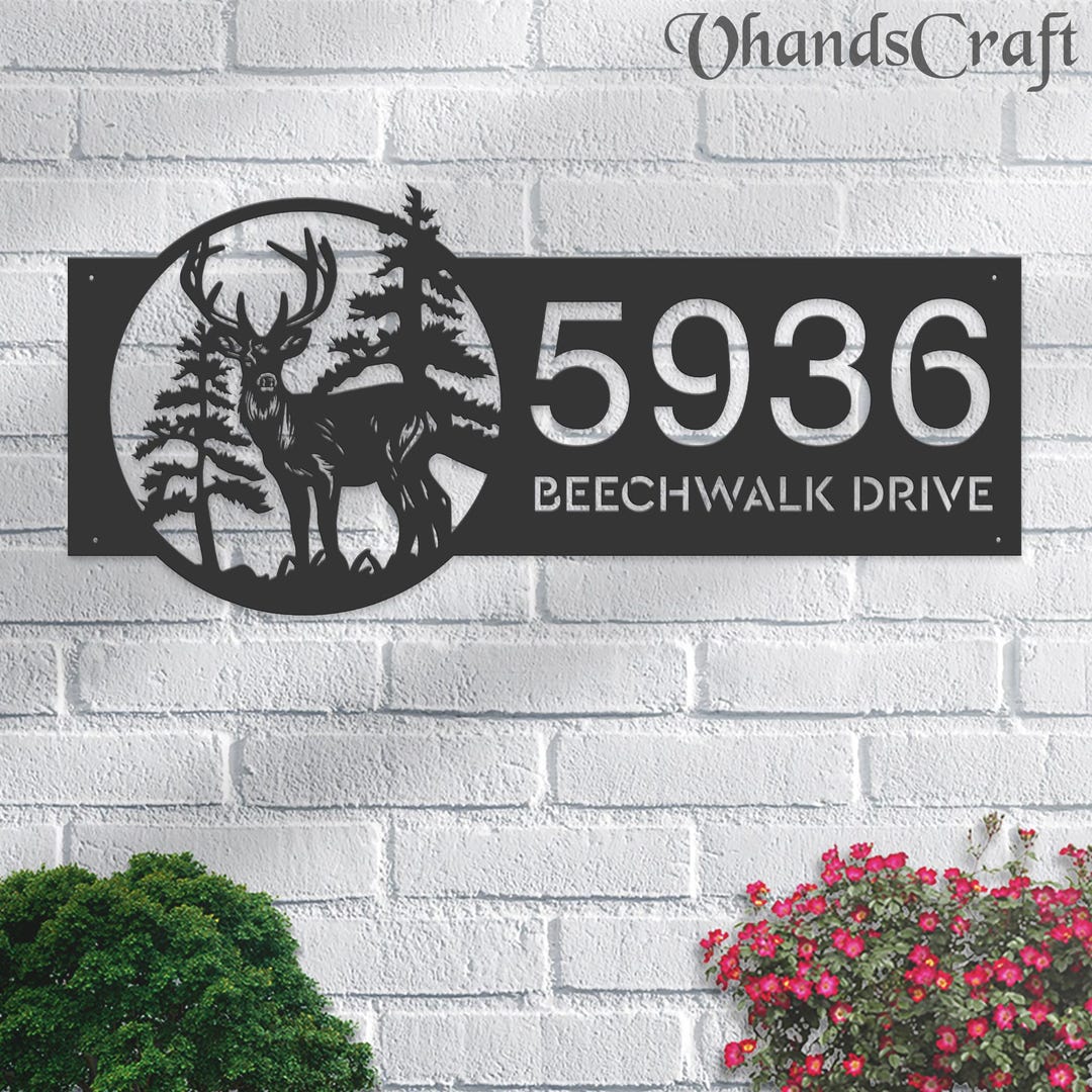 Personalized Deer Address Sign: Metal House Number Plaque, Garden Stake ...