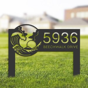 Personalized Waves Metal Address Sign | Modern House Number Plaque - Etsy