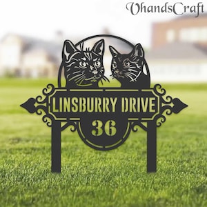 Personalized Cute Cats Kittens Metal Address Sign House Number Hanging ...
