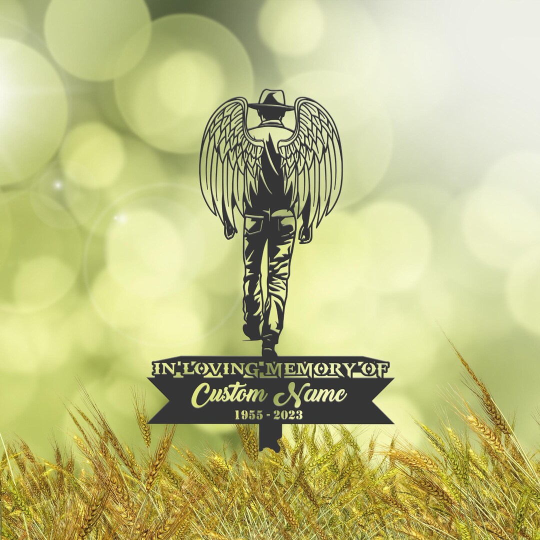 Personalized Cowboy Angel Wings Memorial Stake, Sympathy Grave Marker ...