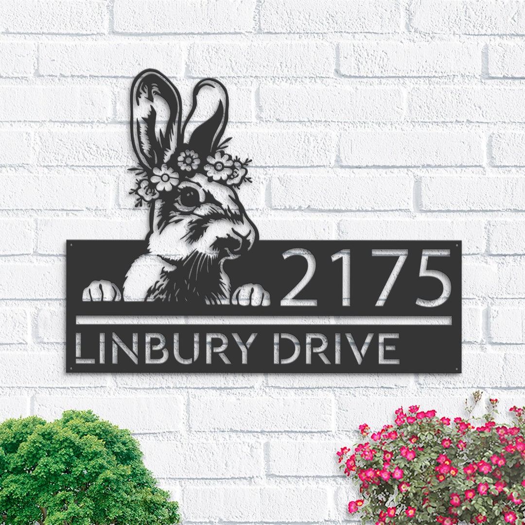 Personalized Peeking Rabbit Bunny Farmhouse Metal Address Sign House ...