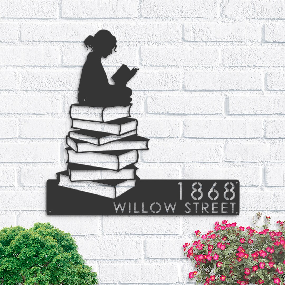 Personalized Metal Address Sign, Book Lover, Girl Reading Books - Etsy
