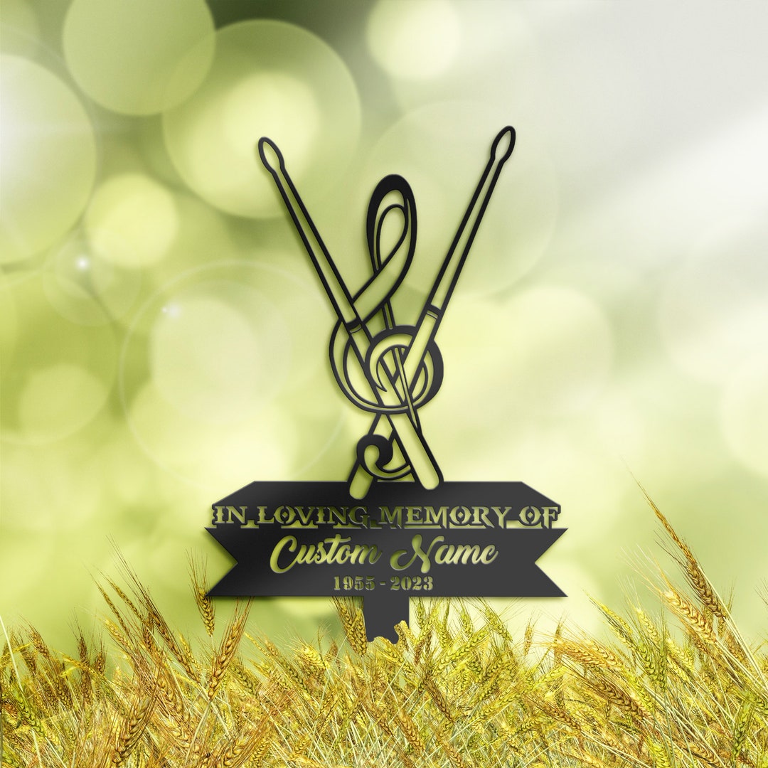Personalized Drum Sticks and Music Note Memorial Stake, Metal Stake ...