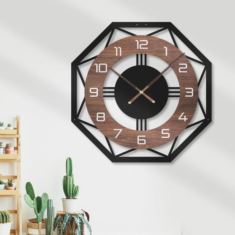 Mid Century Octagon Wooden Wall Clock With LED Lights - Etsy