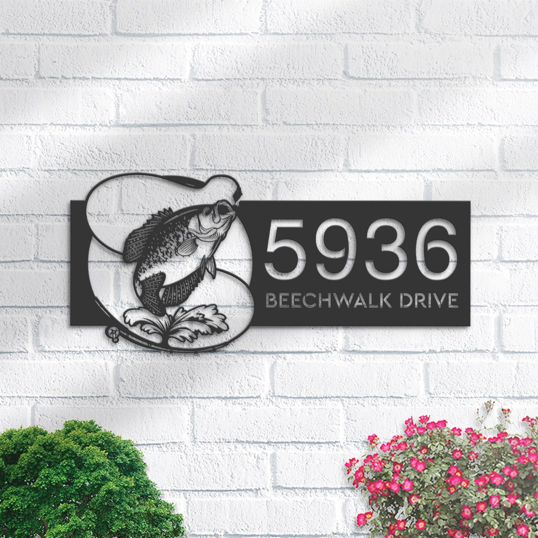 Personalized Crappie Fishing Rod Bait Hook Metal Address Sign House ...