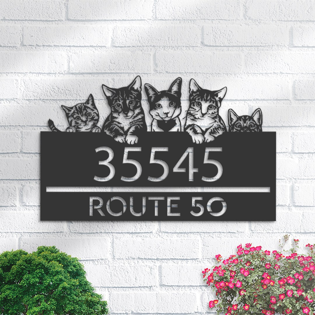 Personalized Cute Peeking Cats Kittens Metal Address Sign House Number ...