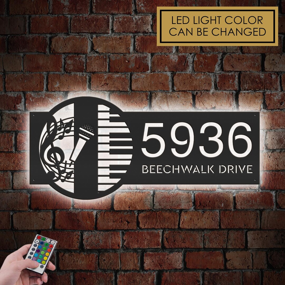 Personalized Music Piano Metal Address Sign With LED Lights House ...