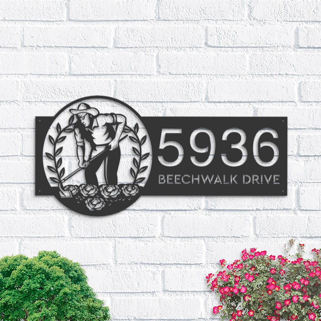 Personalized Farmer Metal Address Sign, Custom Hanging House Number - Etsy