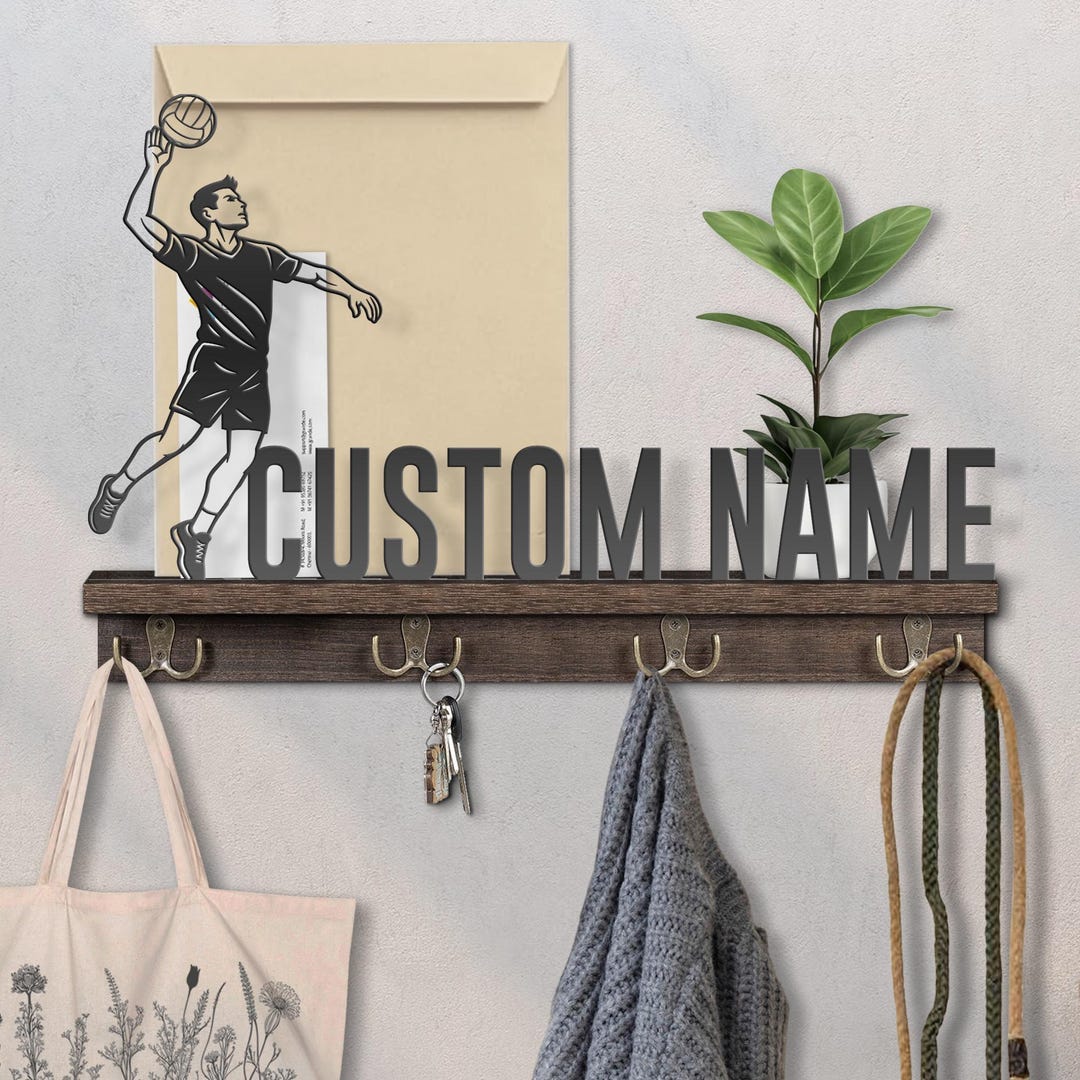 Personalized Volleyball Player Key Holder, Wood Wall Organizer With ...