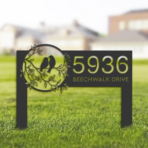 Personalized Birds Couple Metal Address Sign | Hanging Address Plaque ...