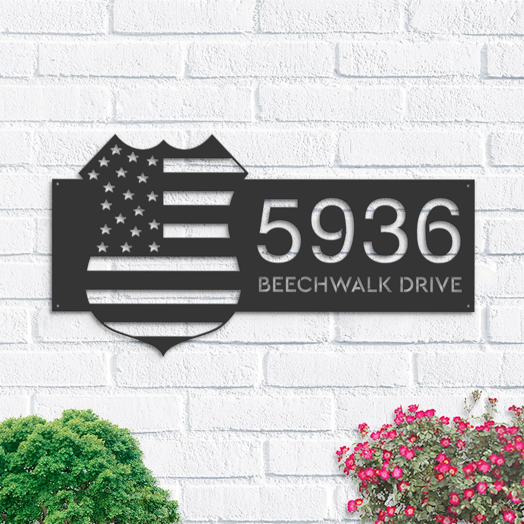 Personalized Police Badge American Flag Patriotic Metal Address Sign ...