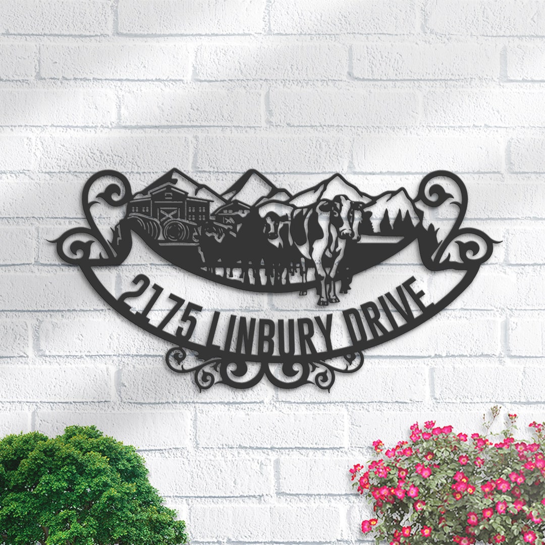 Personalized Farm Ranch Metal Address Sign House Number Hanging Address ...