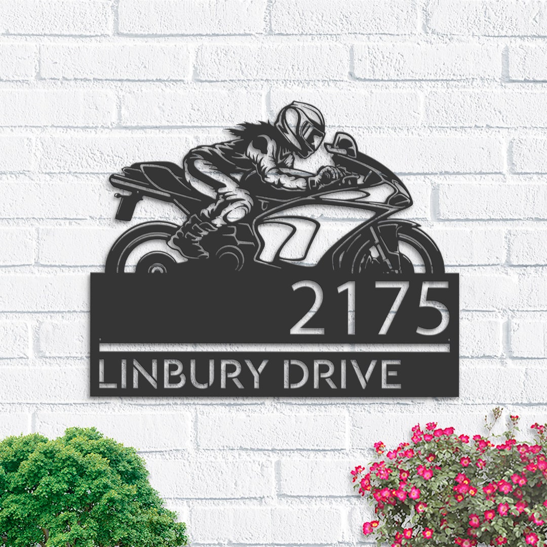 Personalized Female Biker Metal Address Sign House Number Hanging ...