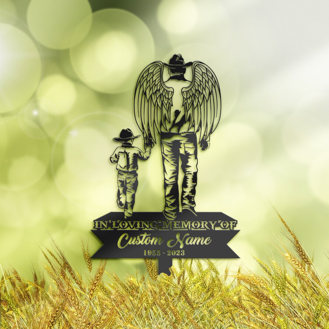 Personalized Angel Father Cowboy and Son Memorial Stake, Metal Stake ...