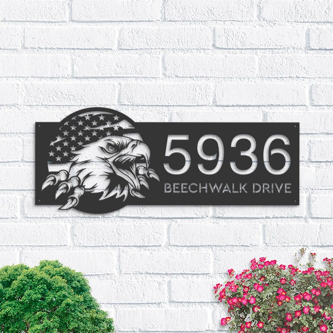 Personalized American Eagle US Flag Patriotic Metal Address Sign House ...