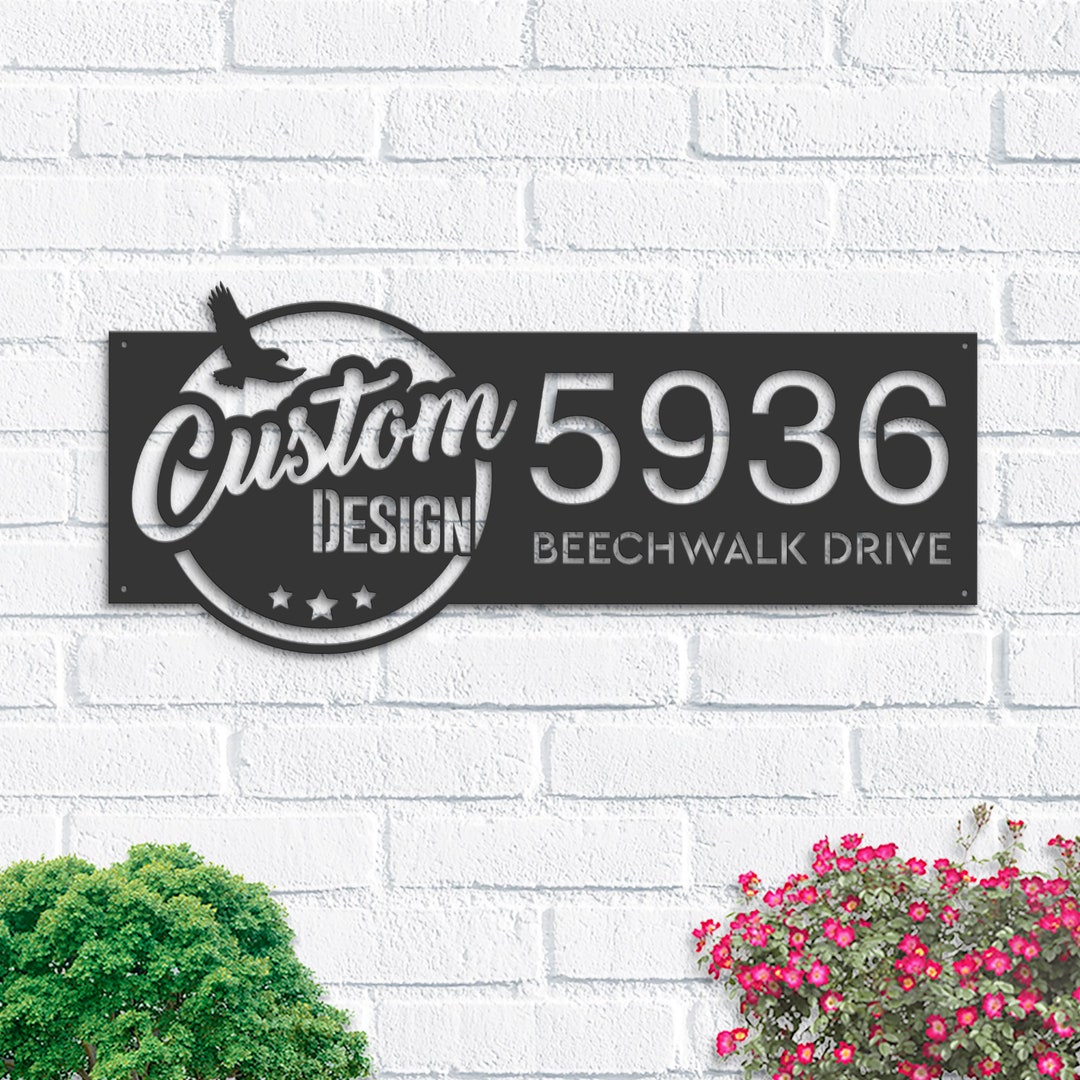 Custom Metal Address Sign, Personalized House Number Plaque, Garden ...
