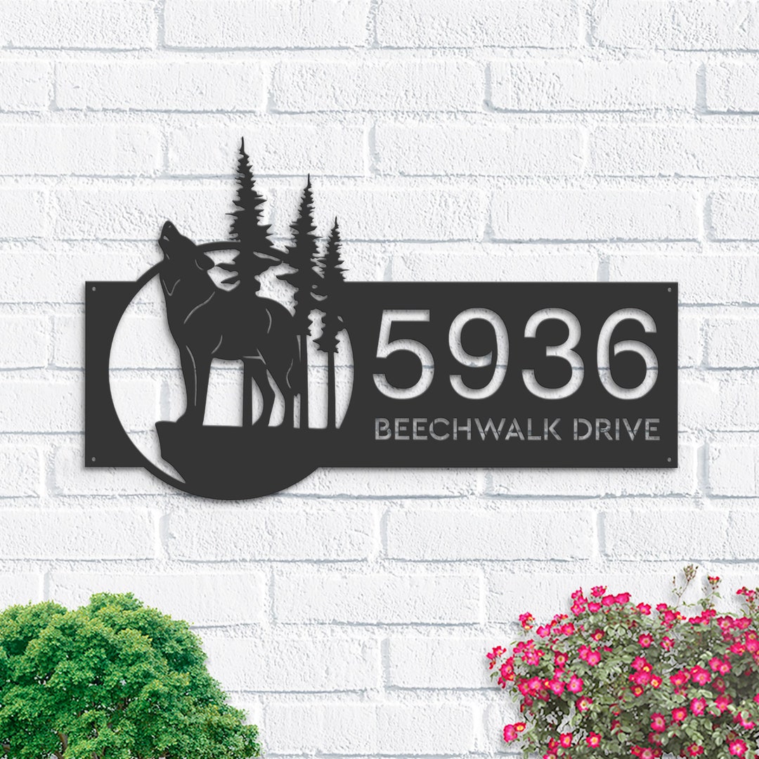 Personalized Wolf Wild Life Mountain Forest Metal Address Sign House ...