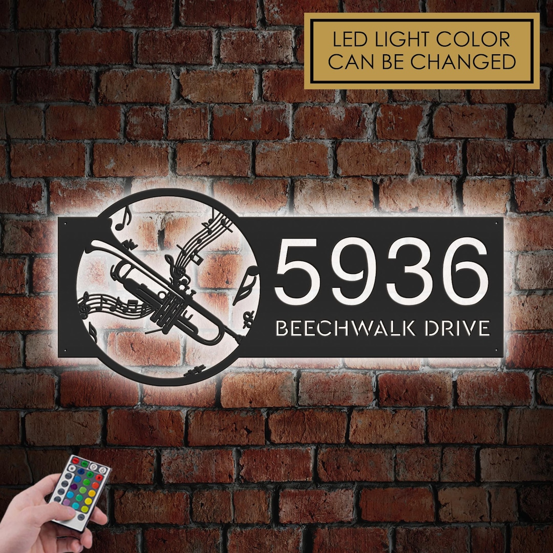 Personalized Trumpet Musical Instrument Music Notes Metal Address Sign ...