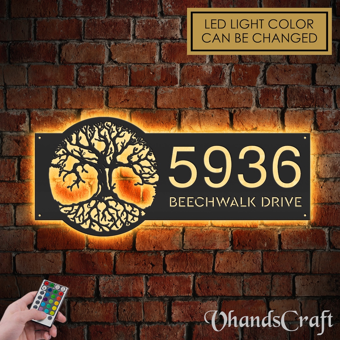 Personalized Tree of Life Metal Address Sign With LED Lights House ...