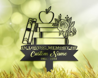 Personalized Floral Book Teacher Memorial Stake,teacher Name Sign,book ...