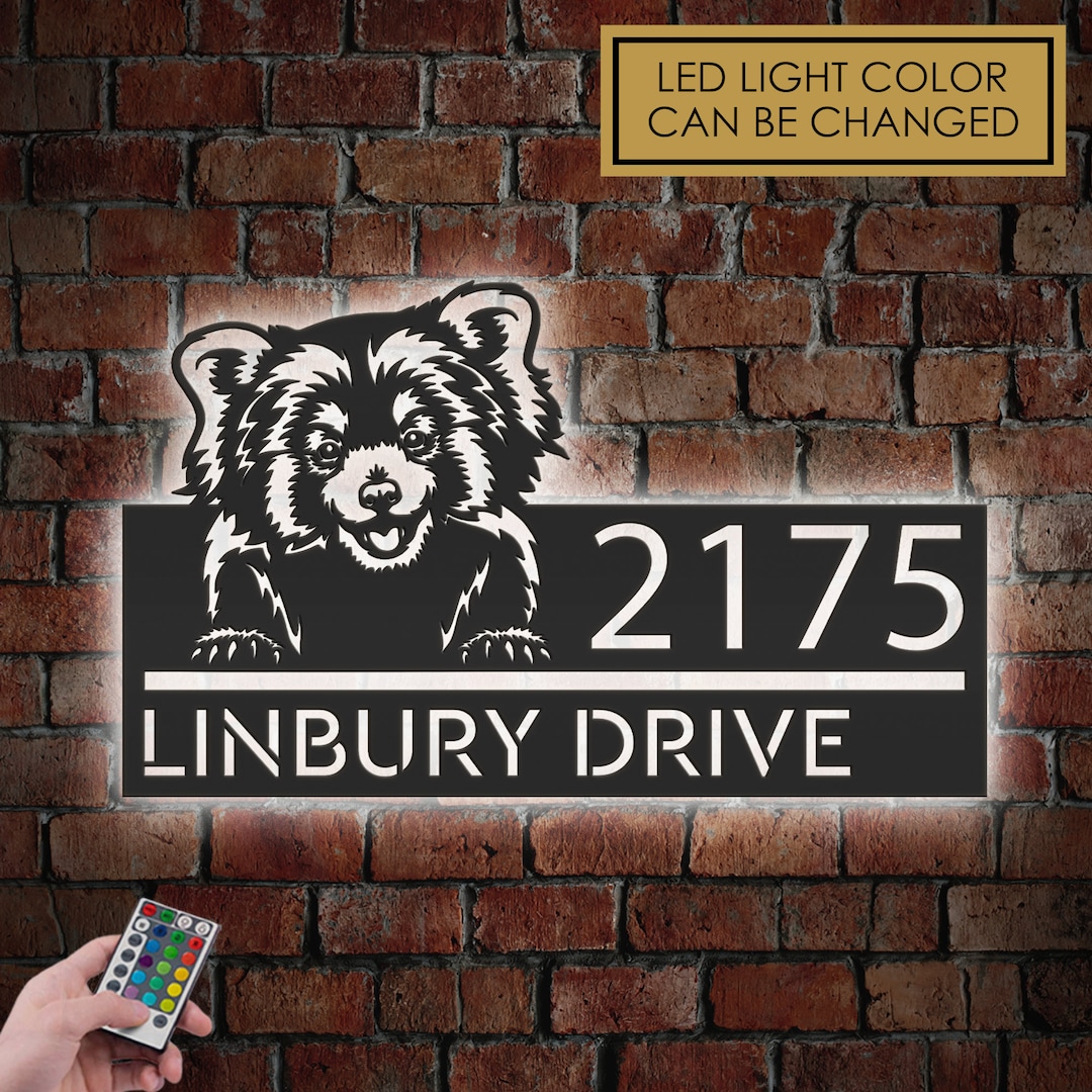 Personalized Peeking Red Panda Metal Address Sign With LED Lights House ...