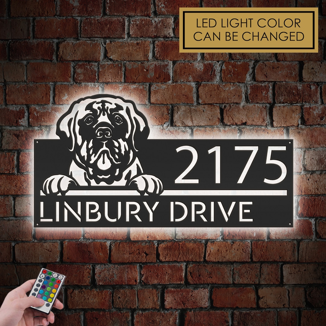 Personalized Peeking Mastiff Dog, Cute Puppy Metal Address Sign With ...