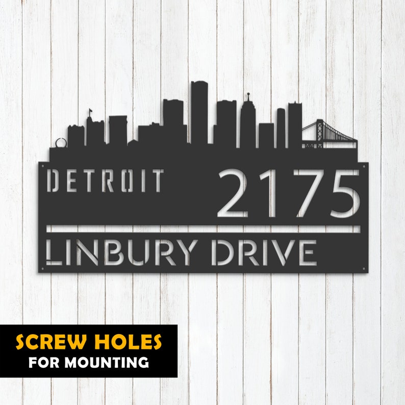 Personalized Detroit City Skyline Metal Address Sign Hanging - Etsy