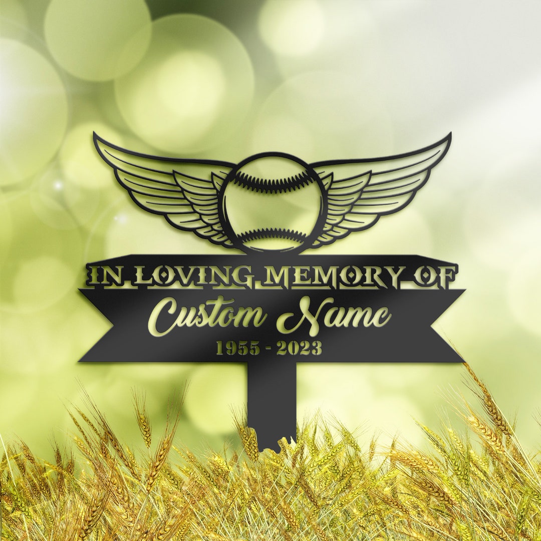Personalized Baseball Angel Wings Memorial Stake, Metal Stake, Sympathy ...