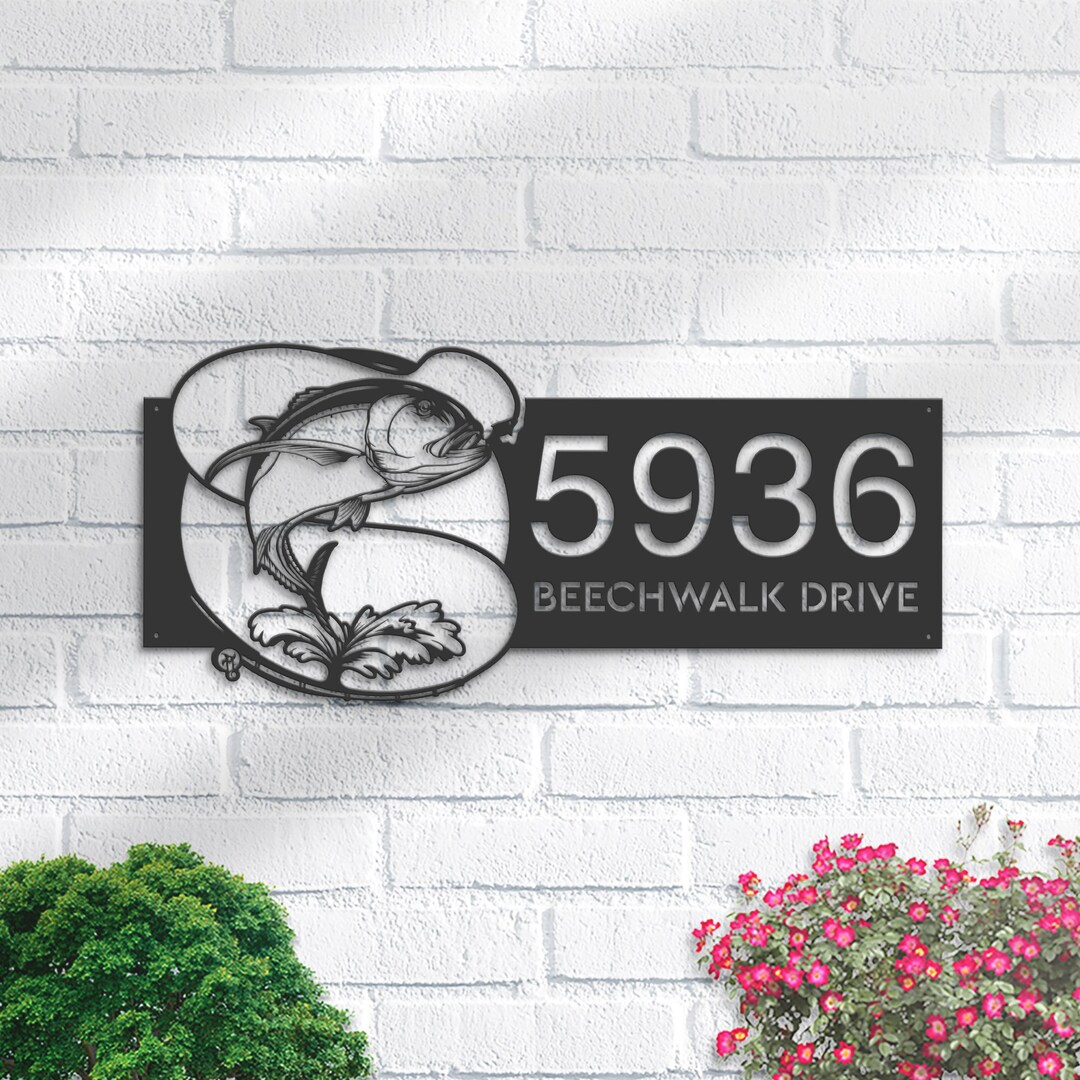 Personalized Trevally Fishing Rod Bait Hook Metal Address Sign House ...