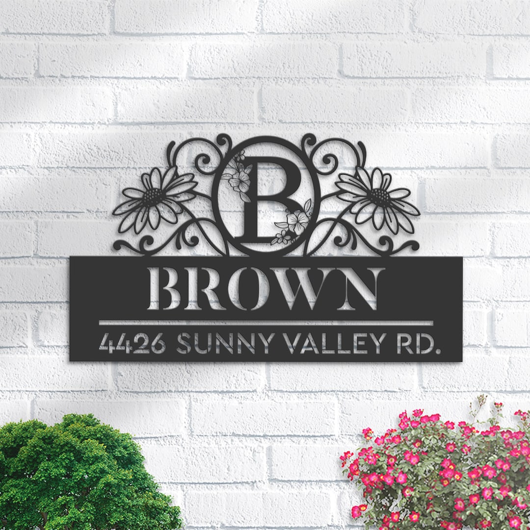 Personalized Metal Address Sign With Monogram, Family Name - Etsy