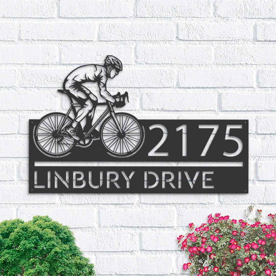 Personalized Cyclist Biker Metal Address Sign House Number Hanging ...