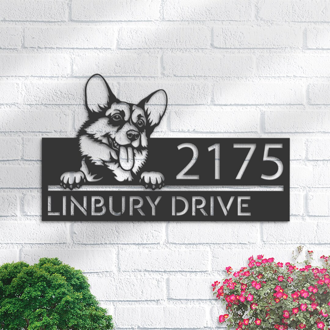Personalized Corgi Metal Address Sign, House Number Plaque - Etsy