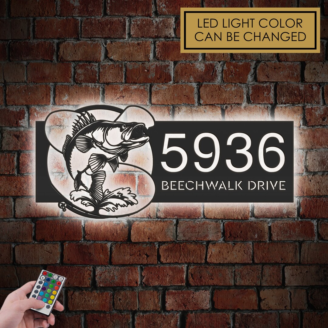 Personalized Walleye Fishing Metal Address Sign With LED Lights House ...