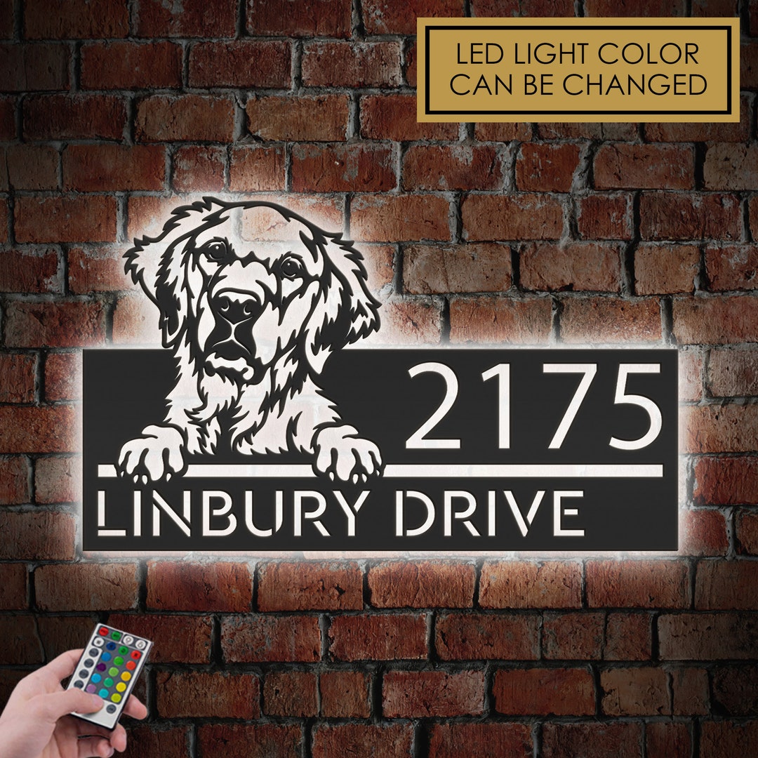 Personalized Peeking Golden Retriever Dog, Cute Puppy Metal Address ...