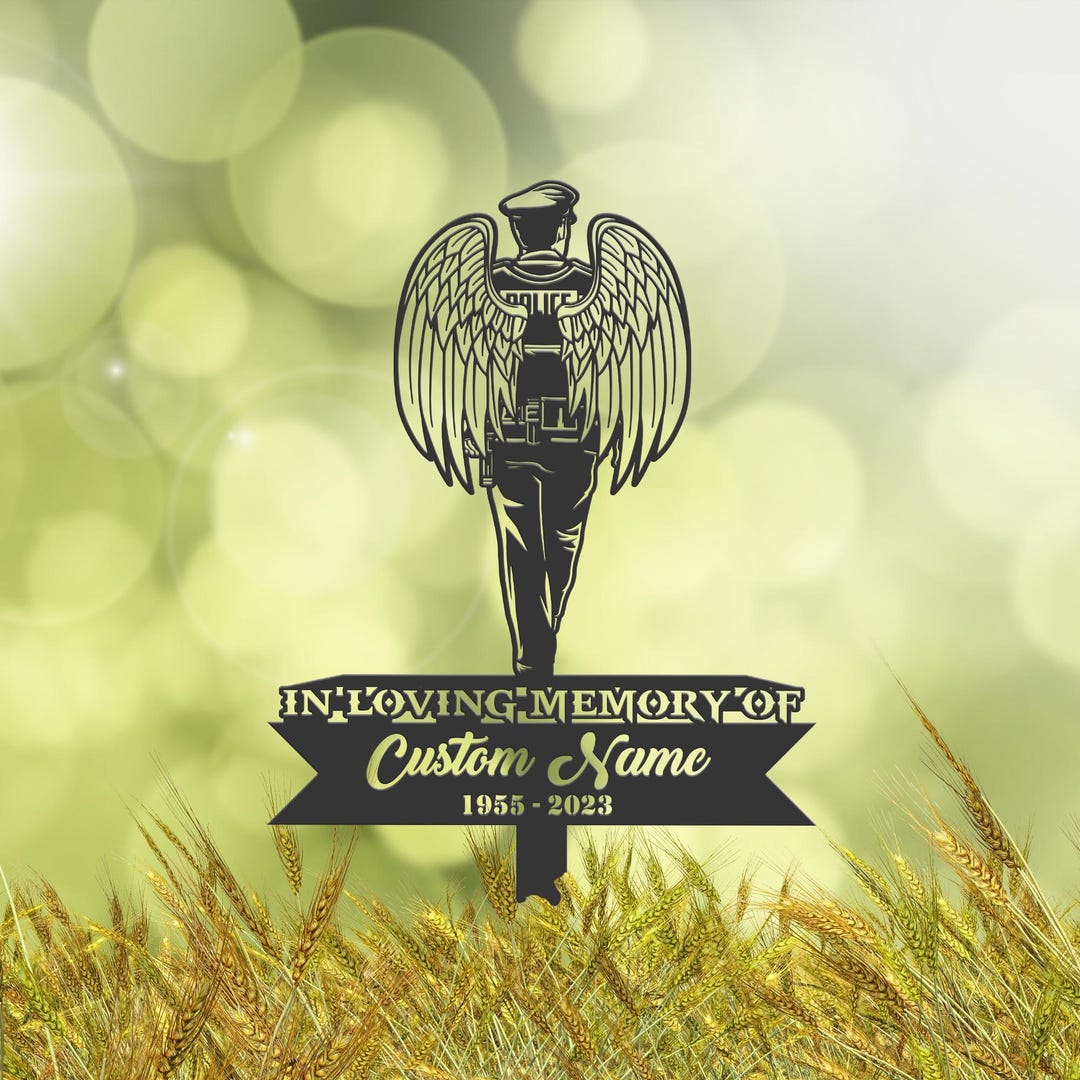Personalized Police Officer Policeman Angel Wings Memorial Stake, Metal ...