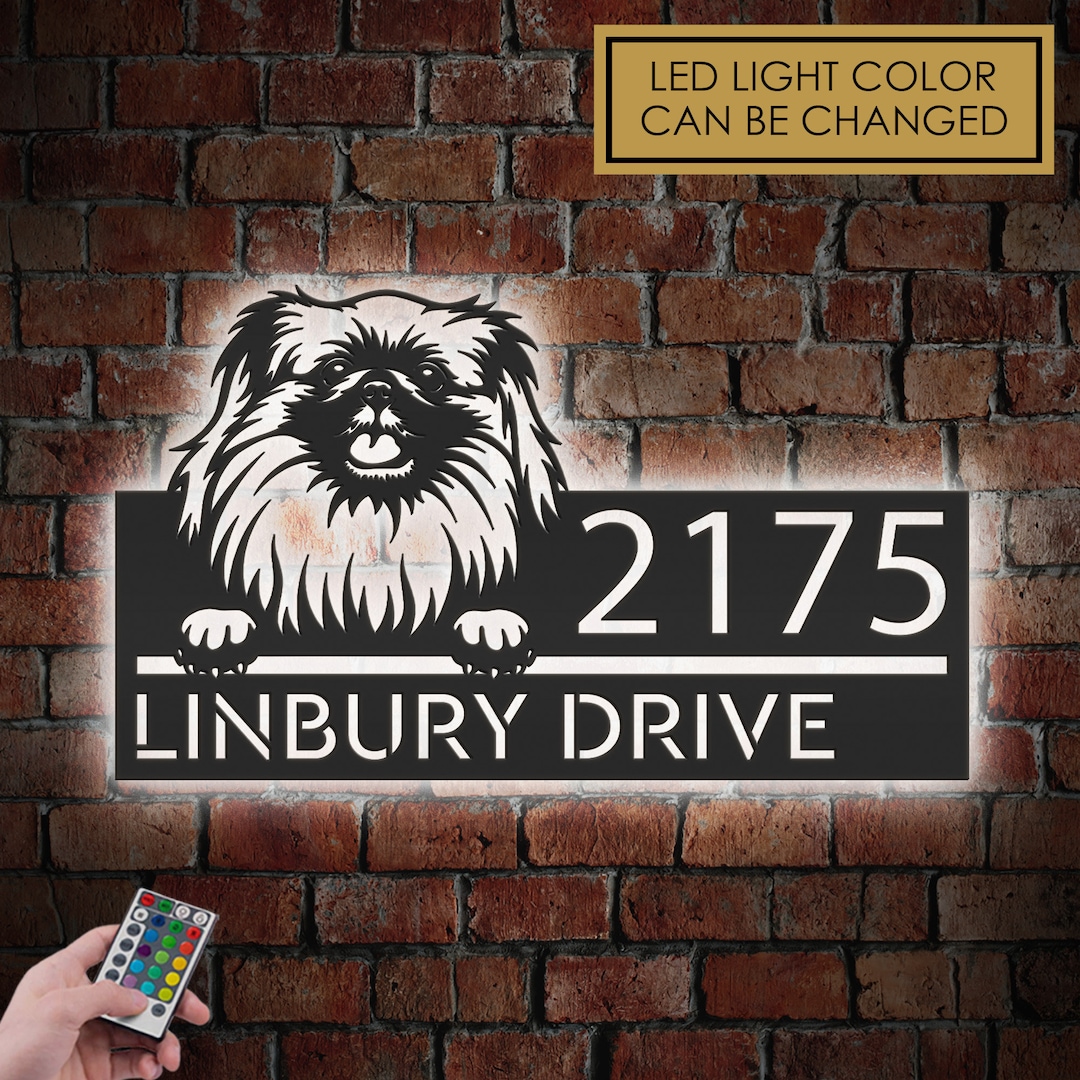 Personalized Pekingese Dog Metal Address Sign With LED Lights - Etsy