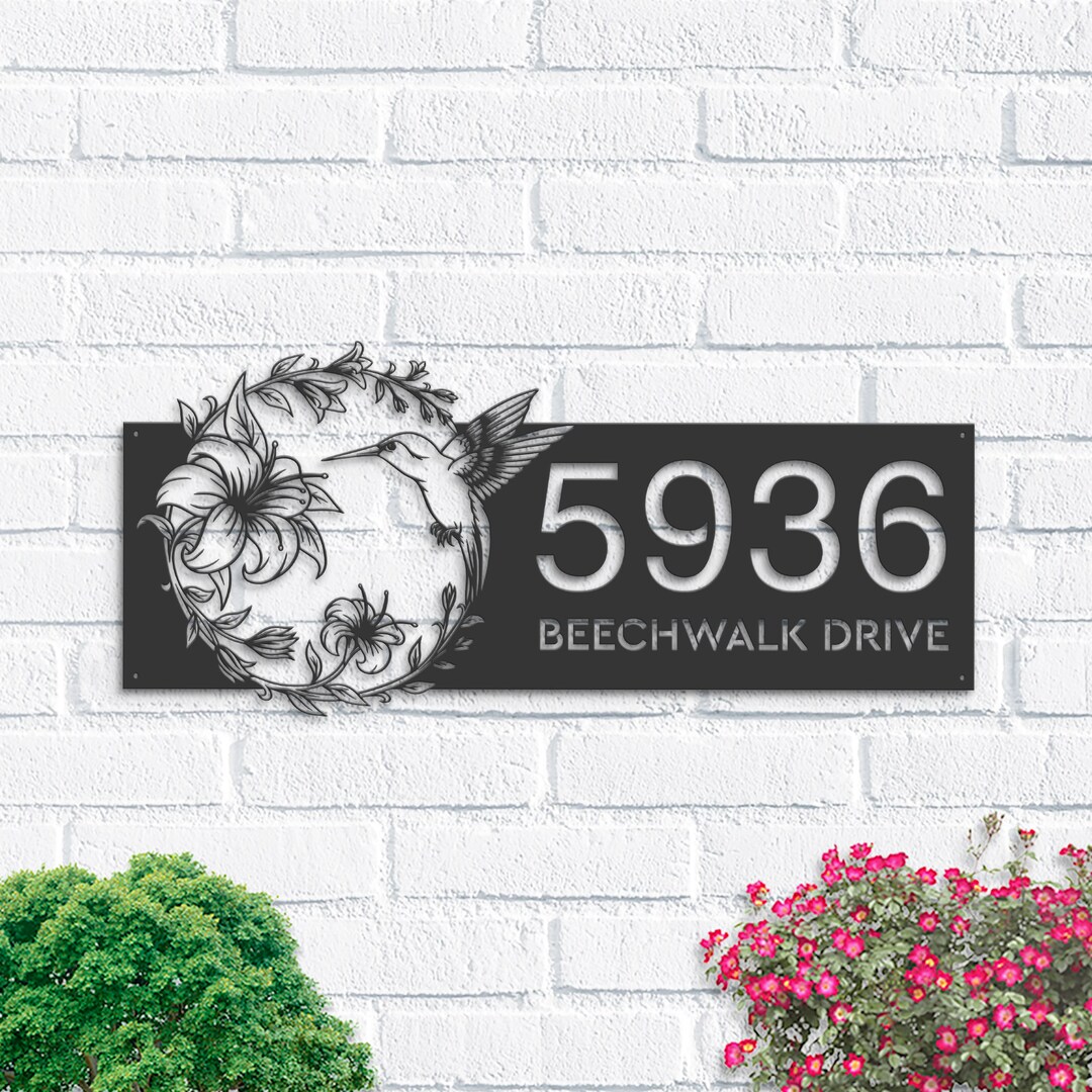Personalized Hummingbird Flowers Metal Address Sign House Number ...
