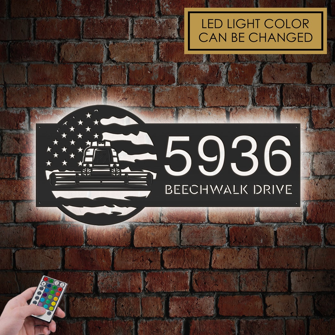 Personalized Farm Combine US Flag Metal Address Sign With LED Lights - Etsy