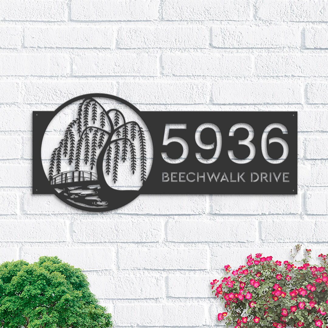Personalized Scene With Willow Tree River Metal Address Sign House ...