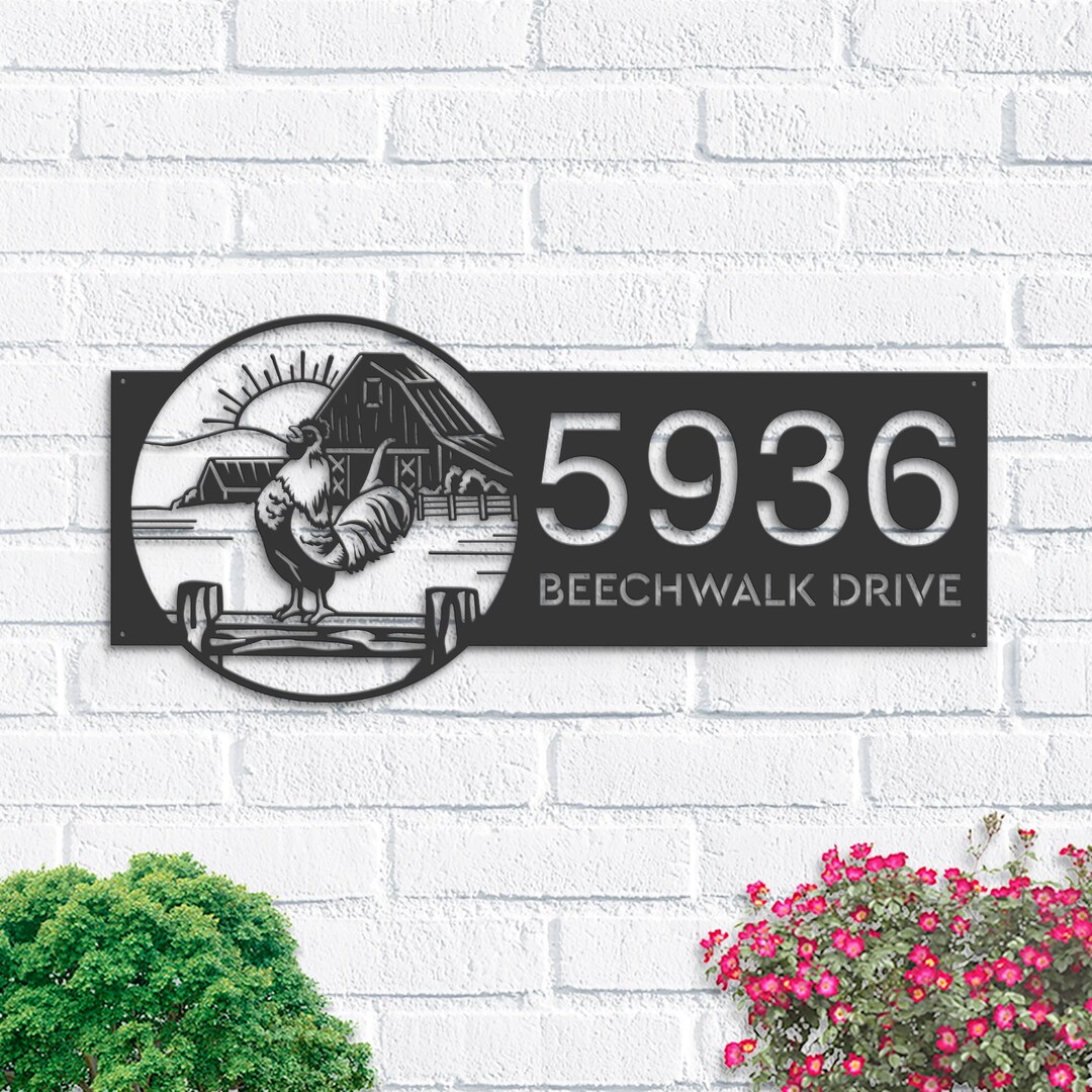 Personalized Chicken Rooster Farm Animal Ranch Metal Address Sign House ...