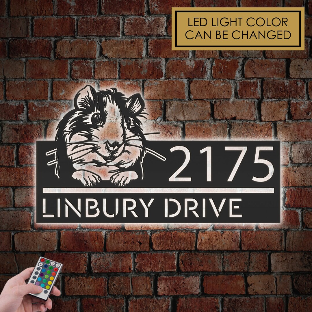 Personalized Peeking Guinea Pig Metal Address Sign With LED Lights ...