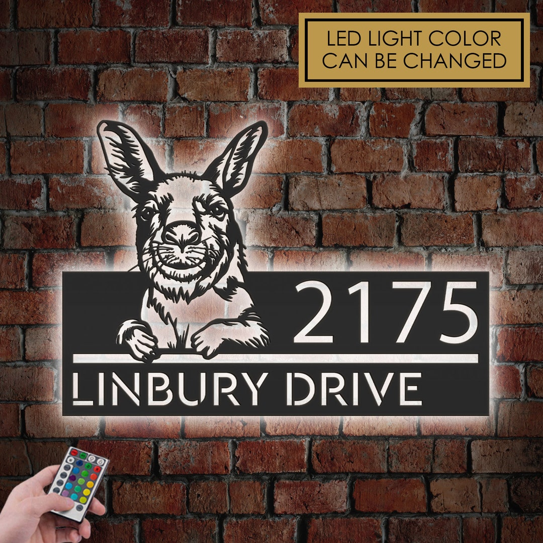 Personalized Peeking Kangaroo Metal Address Sign With LED Lights House ...