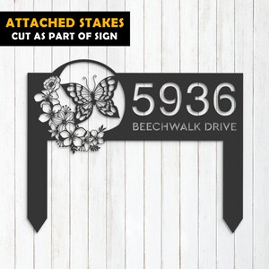 Personalized Butterfly Flowers Metal Address Sign | Hanging or Stake - Etsy