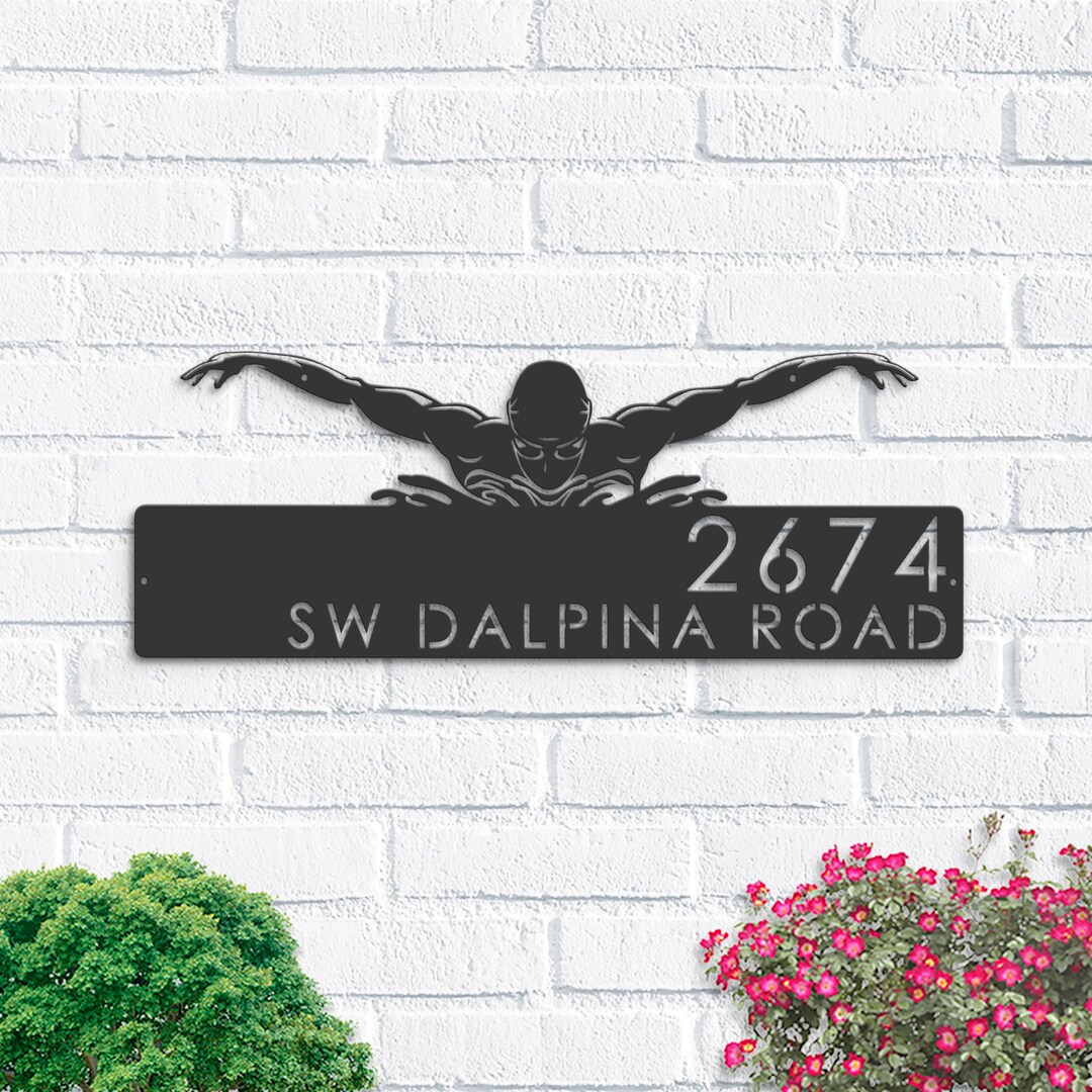 Personalized Swimmer Swimming Pool Summer Sport Metal Address Sign ...