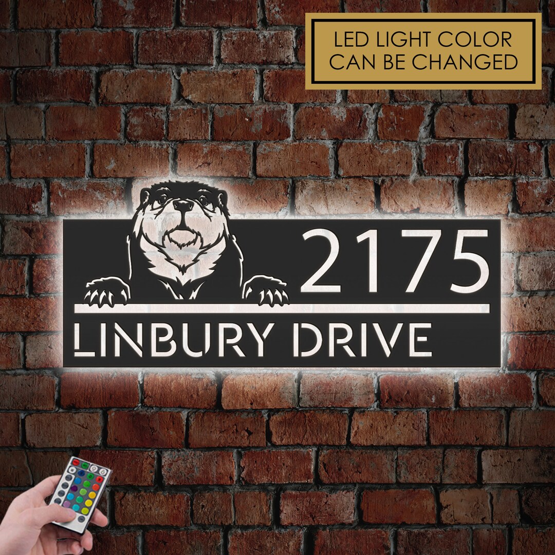 Personalized Peeking Otter Metal Address Sign With LED Lights House ...